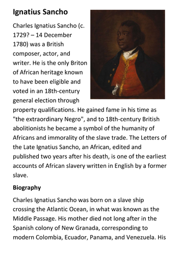 Ignatius Sancho Handout | Teaching Resources