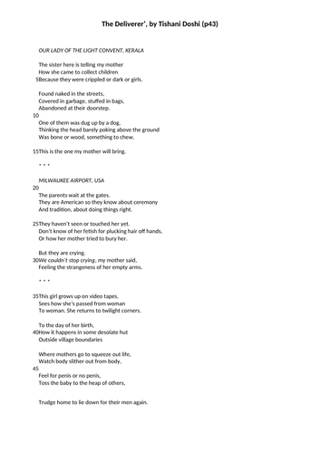 Doshi, 'The Deliverer' | Teaching Resources