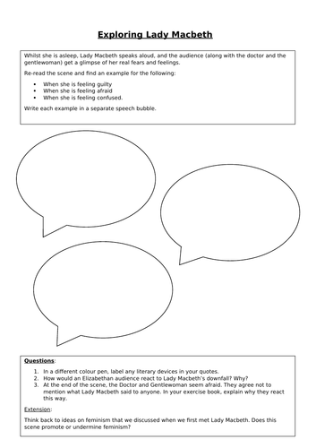 Lady Macbeth Revision Sheet - LA | Teaching Resources