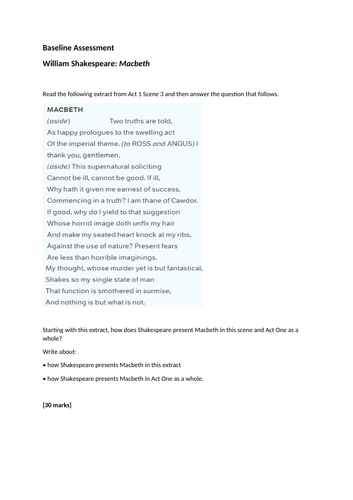 Macbeth Pre-Prepared Baseline Assessment - Act 1 Scene 3 | Teaching ...