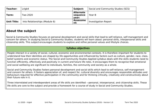Social and Community Studies - Into Relationships unit - Unit Plan ...