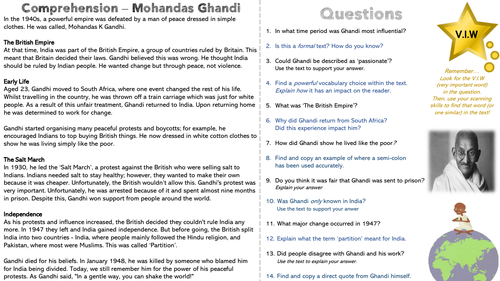 Ghandi Comprehension | Teaching Resources