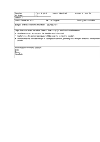 Handball - Bounce Pass Lesson Plan | Teaching Resources