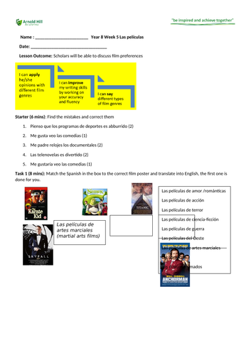 Las películas- films KS3 | Teaching Resources