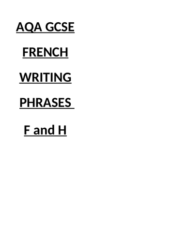 AQA GCSE French F and H Writing Exam | Teaching Resources