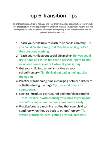 Transition Tips | Teaching Resources Transition Tips | Teaching Resources