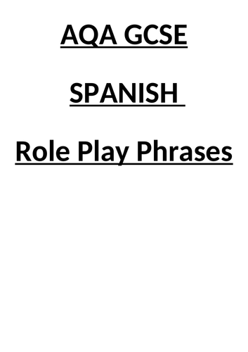 AQA GCSE Spanish Role Play Phrases | Teaching Resources