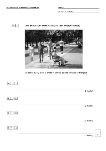 AQA GCSE French F Writing Exam Theme 1 | Teaching Resources