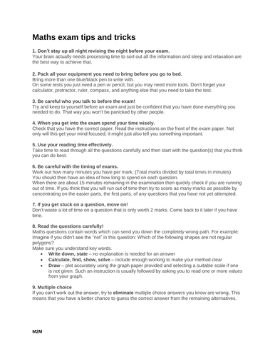 Maths exam tips and tricks | Teaching Resources Maths exam tips and tricks | Teaching Resources