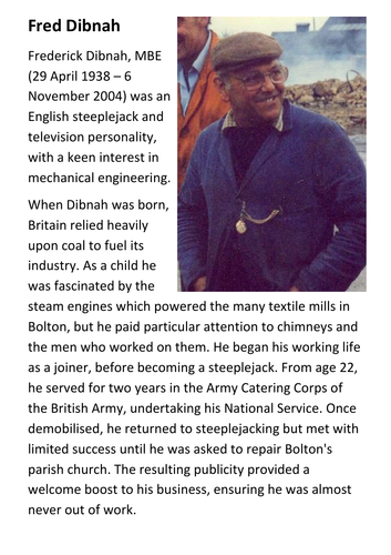 Fred Dibnah Handout | Teaching Resources