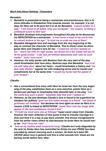 Much Ado About Nothing Character & Theme Notes | Teaching Resources
