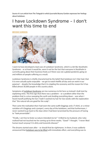 AQA English Language Paper 2: Lockdown | Teaching Resources