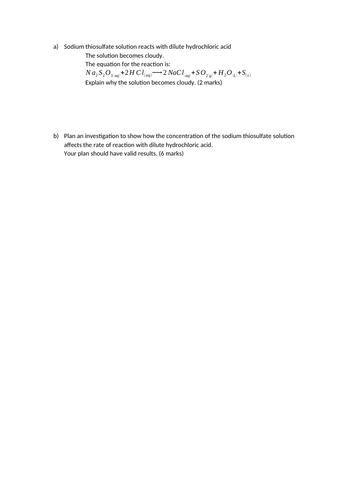 Chemistry Disappearing Cross Exam Qu. | Teaching Resources