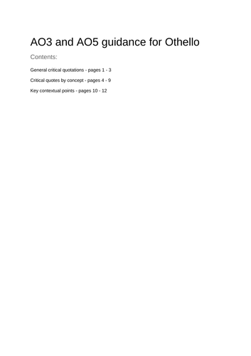 AQA A Level Othello Literature AO3 and AO5 guide | Teaching Resources