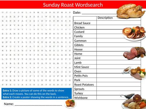 Sunday Roast Dinner Wordsearch Sheet Starter Activity Keywords Cover ...
