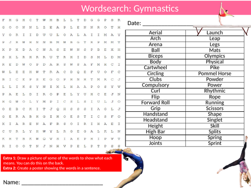 2 x Gymnastics Wordsearch Sheet Starter Activity Keywords Cover ...