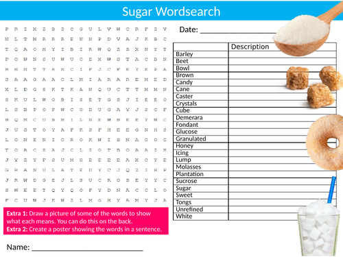 Sugar #2 Wordsearch Sheet Starter Activity Keywords Cover Homework Food ...