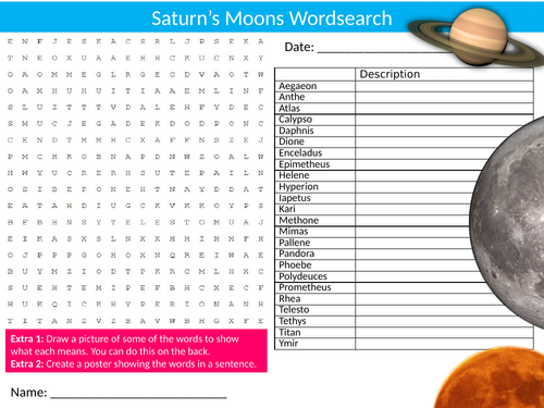 Moons of Saturn Wordsearch Sheet Starter Activity Keywords Cover ...