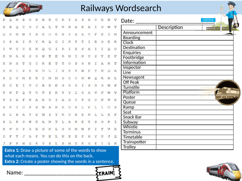 Trains & Railways Wordsearch Sheet Starter Activity Keywords Cover ...
