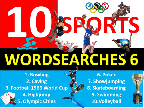 10 x Sports Wordsearch PE Sports Starter Settler Literacy Activity ...