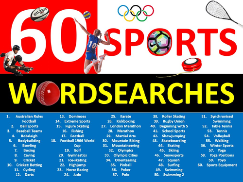 60 x Sports Wordsearches PE Fitness Health Starter Settler Activity ...