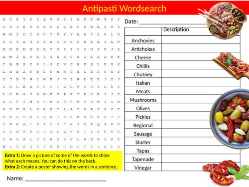 Antipasti Wordsearch Sheet Starter Activity Keywords Cover Homework ...