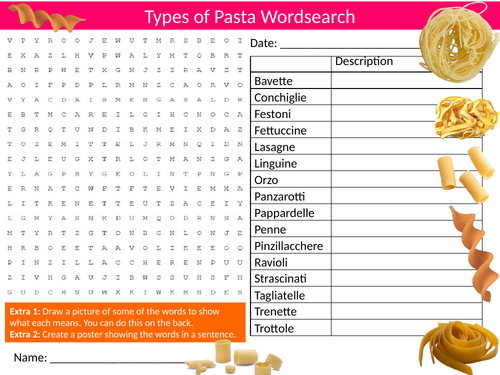 3 x Pasta Wordsearch Starter Settler Activity Homework Cover Lesson ...