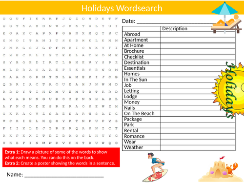 Holidays #2 Wordsearch Starter Settler Activity Homework Cover Lesson ...