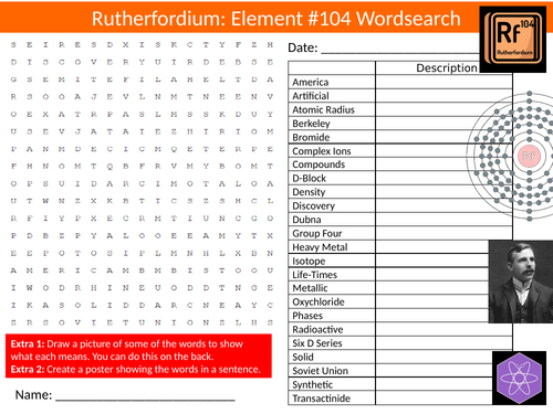 Rutherfordium Wordsearch Starter Settler Activity Homework Cover Lesson ...