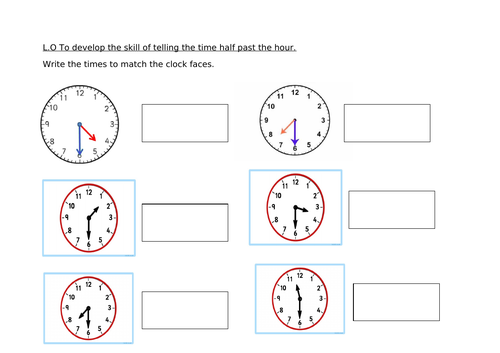 Telling the time-Half past the hour | Teaching Resources