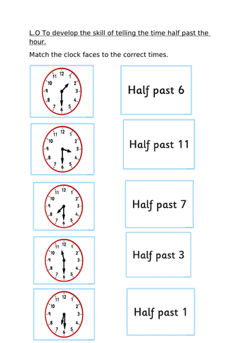 Telling the time-Half past | Teaching Resources