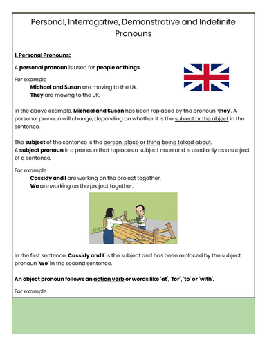 Personal, Interrogative, Demonstrative and Indefinite Pronouns ...