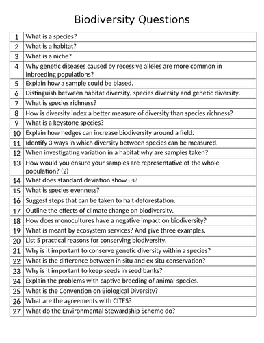 Biology As Level Active Recall Questions Teaching Resources 