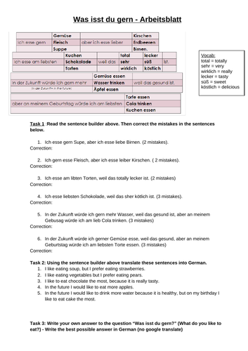 What do you like to eat? Gern, lieber... | Teaching Resources