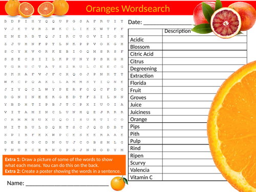 2 x Oranges Wordsearch Food Technology Starter Settler Activity ...