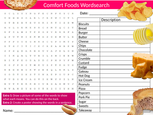 5 x Comfort Foods Wordsearch Sheet Starter Activity Keywords Cover ...
