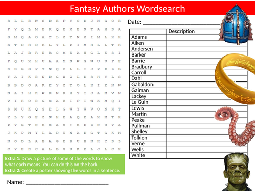 Famous Fantasy Authors Keyword Wordsearch Starters Cover Homework ...