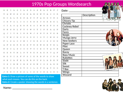 1970s Pop Groups Wordsearch Starter Settler Activity Homework Cover ...