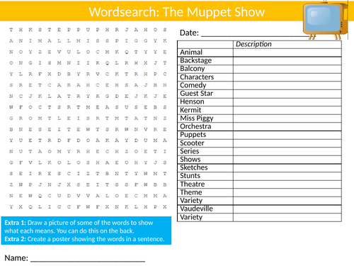 The Muppet Show Wordsearch Starter Settler Activity Homework Cover ...
