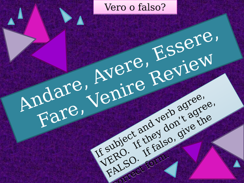 Andare Avere Essere Fare Venire Italian Verbs Review Game | Teaching ...