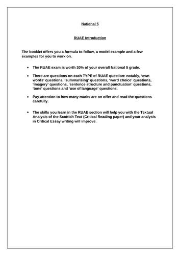 National 5 RUAE- All questions, with models. | Teaching Resources