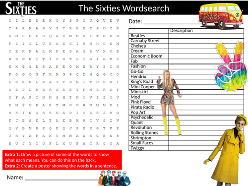 The Sixties #2 Wordsearch Sheet Starter Activity Keywords Cover History ...