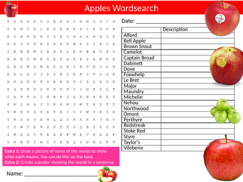 Apples #4 Wordsearch Starter Activity Food Fruit Healthy Eating ...