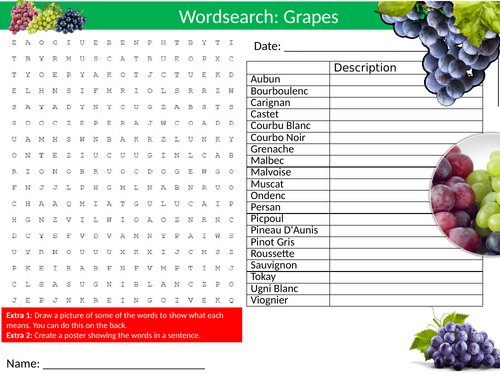 2 x Grapes Wordsearch Starter Activity Food Fruit Healthy Eating ...