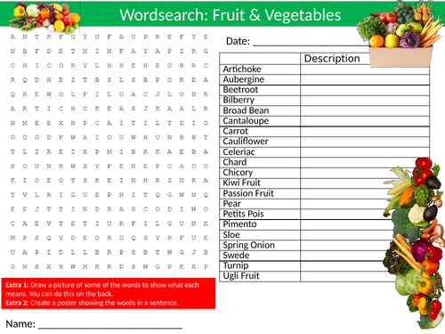 Fruit & Vegetables Wordsearch Starter Activity Food Healthy Eating ...
