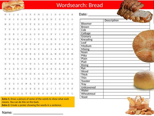 5 x Bread Wordsearch Sheet Starter Activity Keywords Cover Food ...