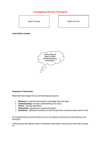 Interview Techniques Activity Workbook | Teaching Resources