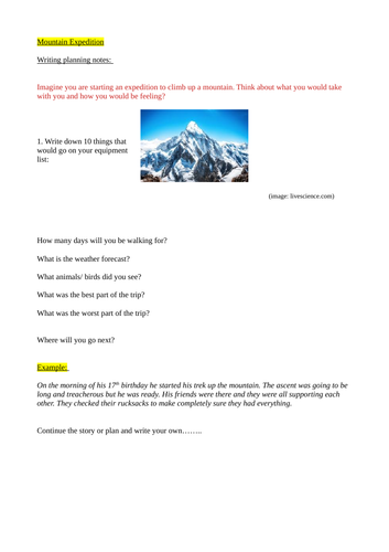 mountain writing piece | Teaching Resources