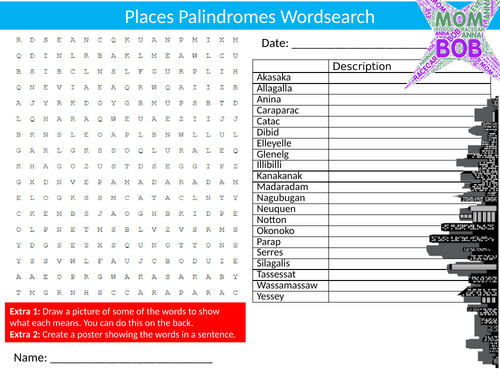 Palindrome Places Wordsearch Sheet Starter Activity Keywords Cover ...