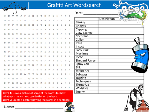 Graffiti Art #2 Wordsearch Art and Design Starter Settler Activity ...